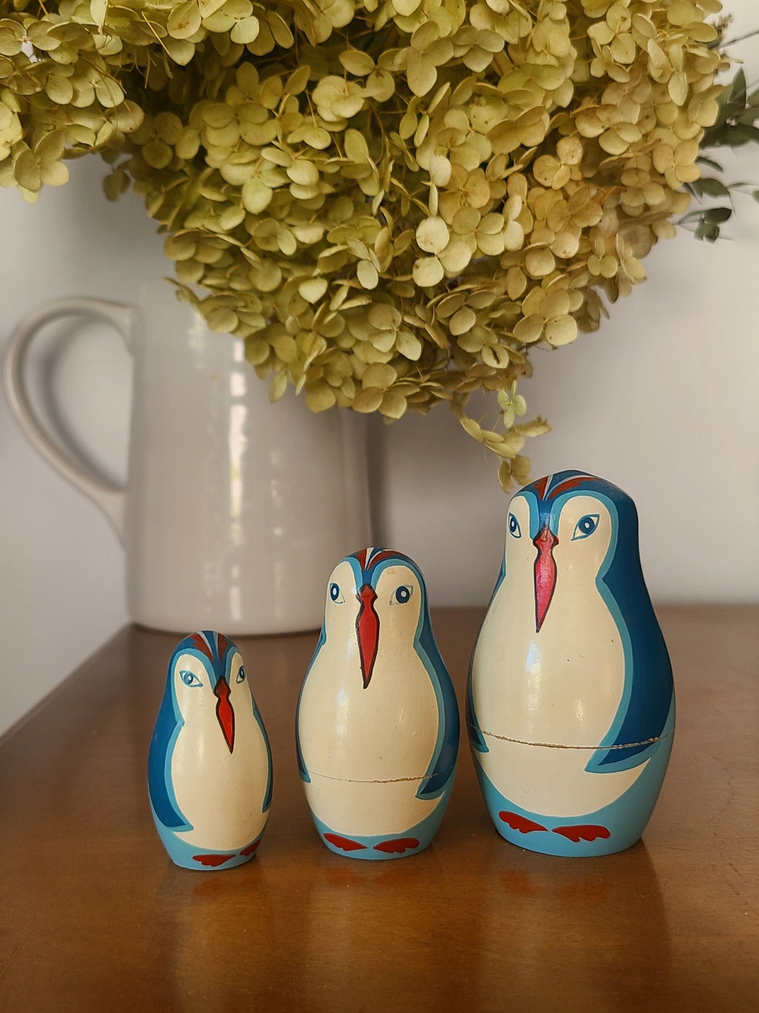 Vintage Wooden Nesting Toy Penguin, Set of 3, House Decor Rustic Boho ...