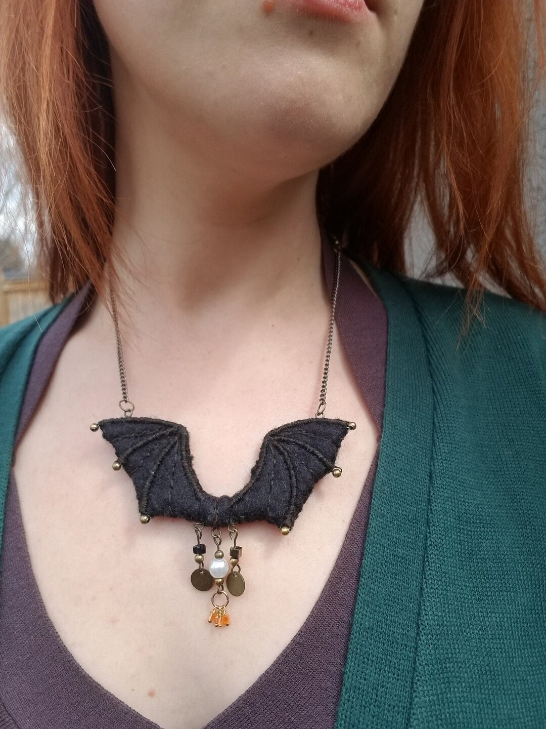 Wings of the Bat Pendant, Felted Black Night Bat, Magic Animal Handmade ...