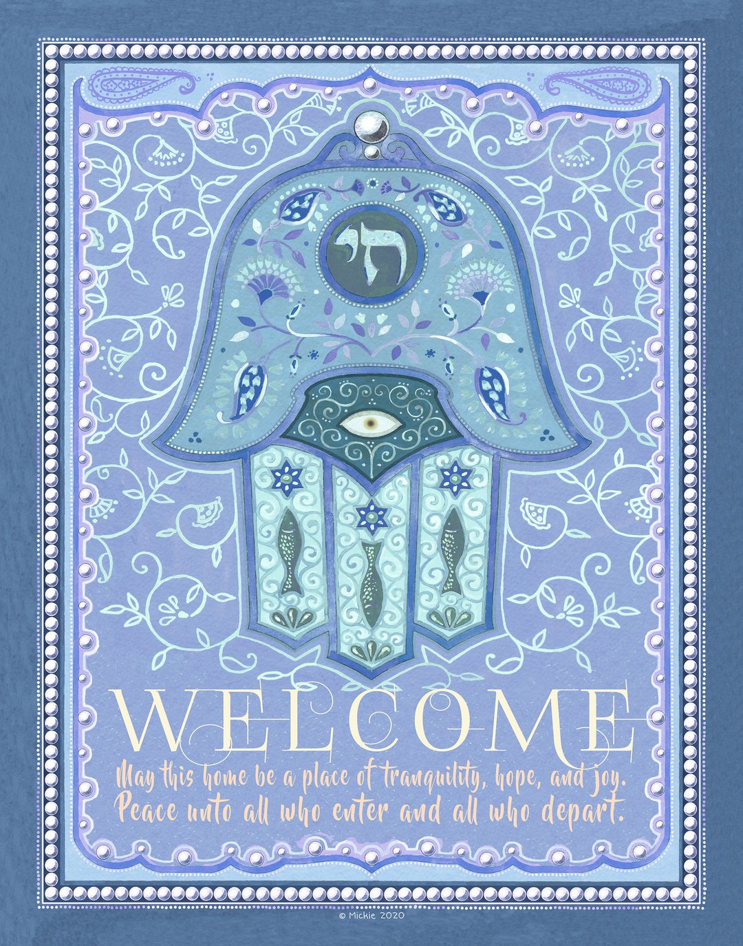 Welcome Sign Entryway Decor Jewish Home Blessing Hamsa Wall Art New ...