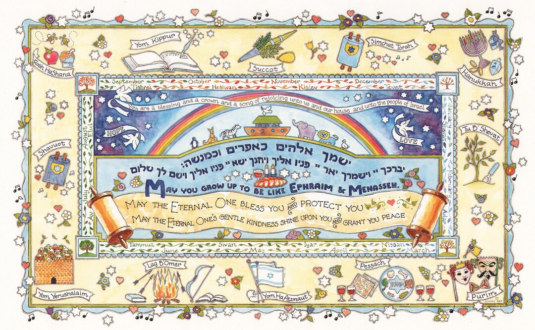 Jewish Baby Gift Boy Bris Art Newborn Aaronic Blessing Brit Milah ...
