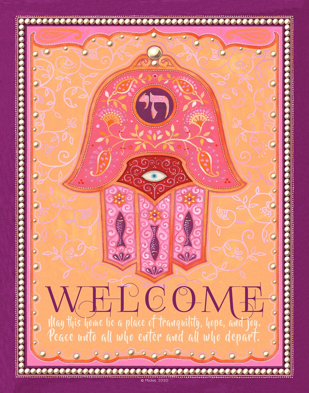 Welcome Sign Entryway Decor Jewish Home Blessing Hamsa Wall Art New ...