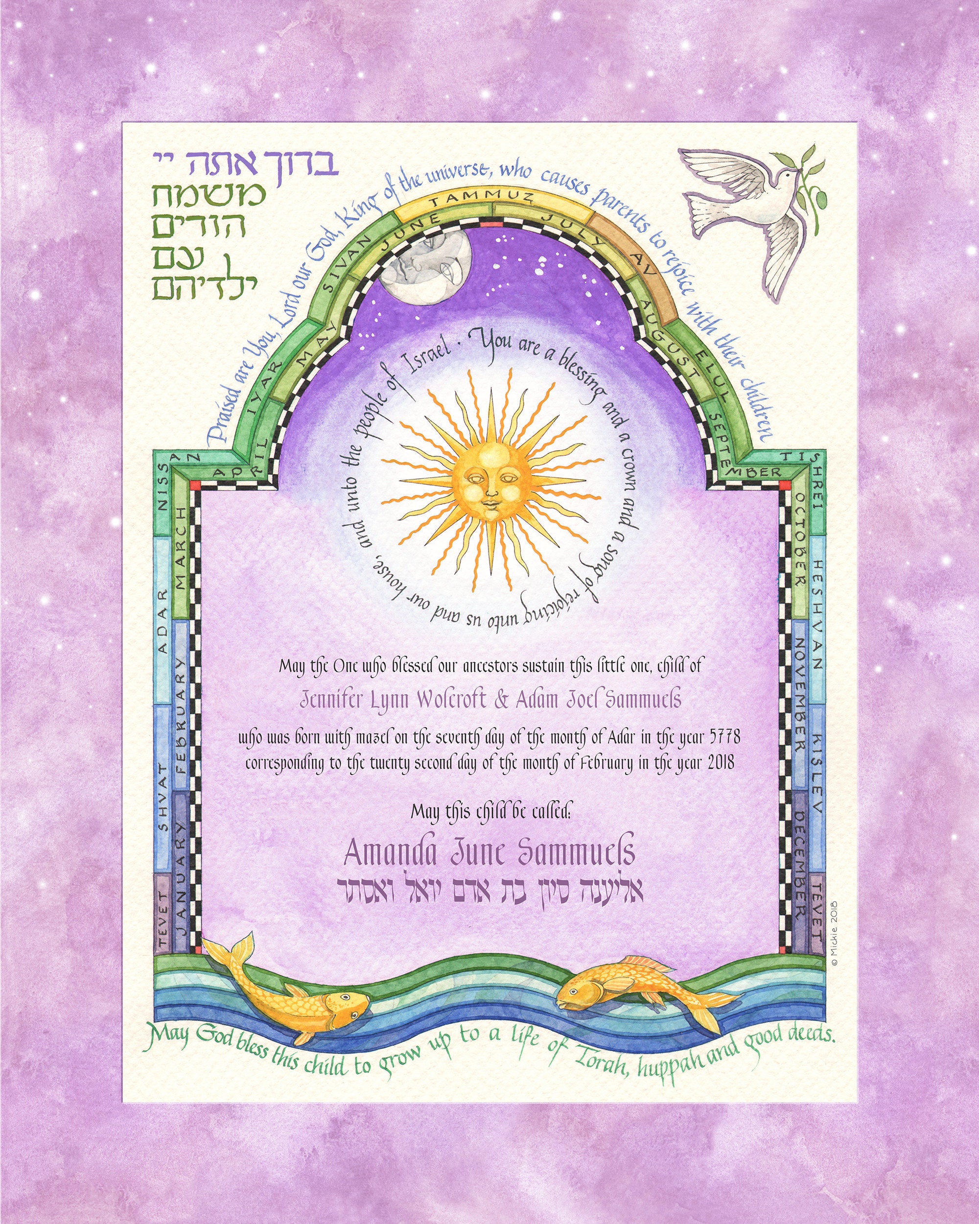 Prints Jewish Baby Gift Girl Naming Ceremony Personalized Newborn ...