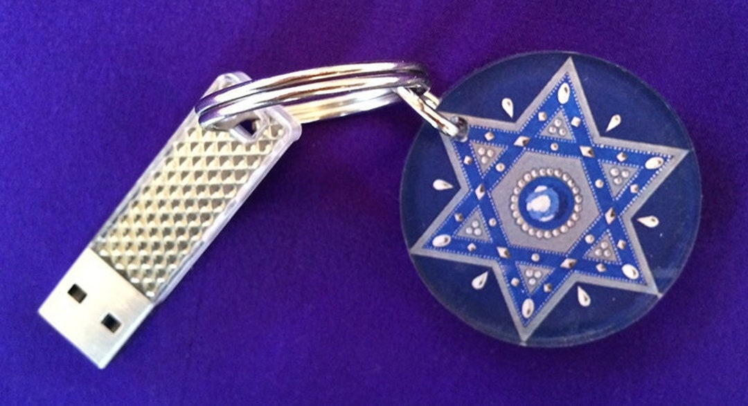 Jewish Keychain Blue Jeweled Star of David Travelers Prayer Good Luck ...