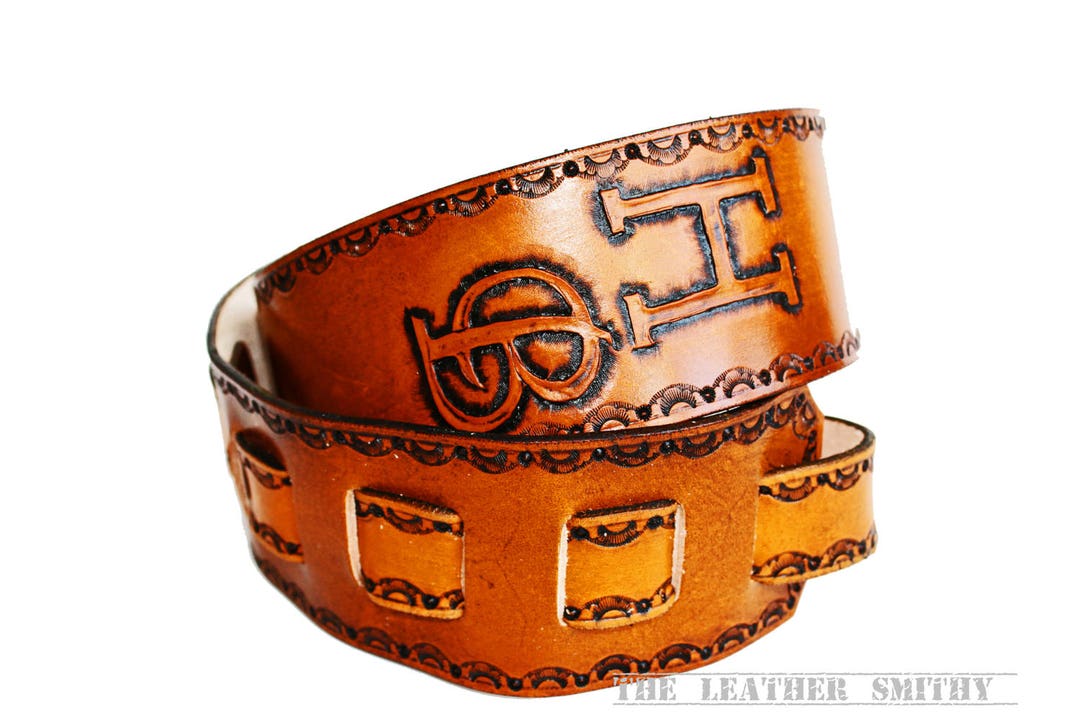 Personalized Guitar Strap With Monogrammed Initials, Hand Tooled Full ...