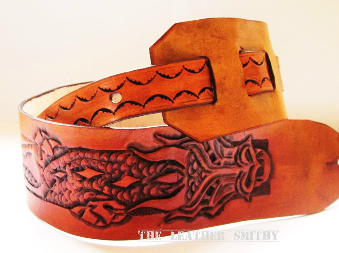 Hand Tooled Leather Dragon Adjustable Guitar Strap 2.5 | Etsy