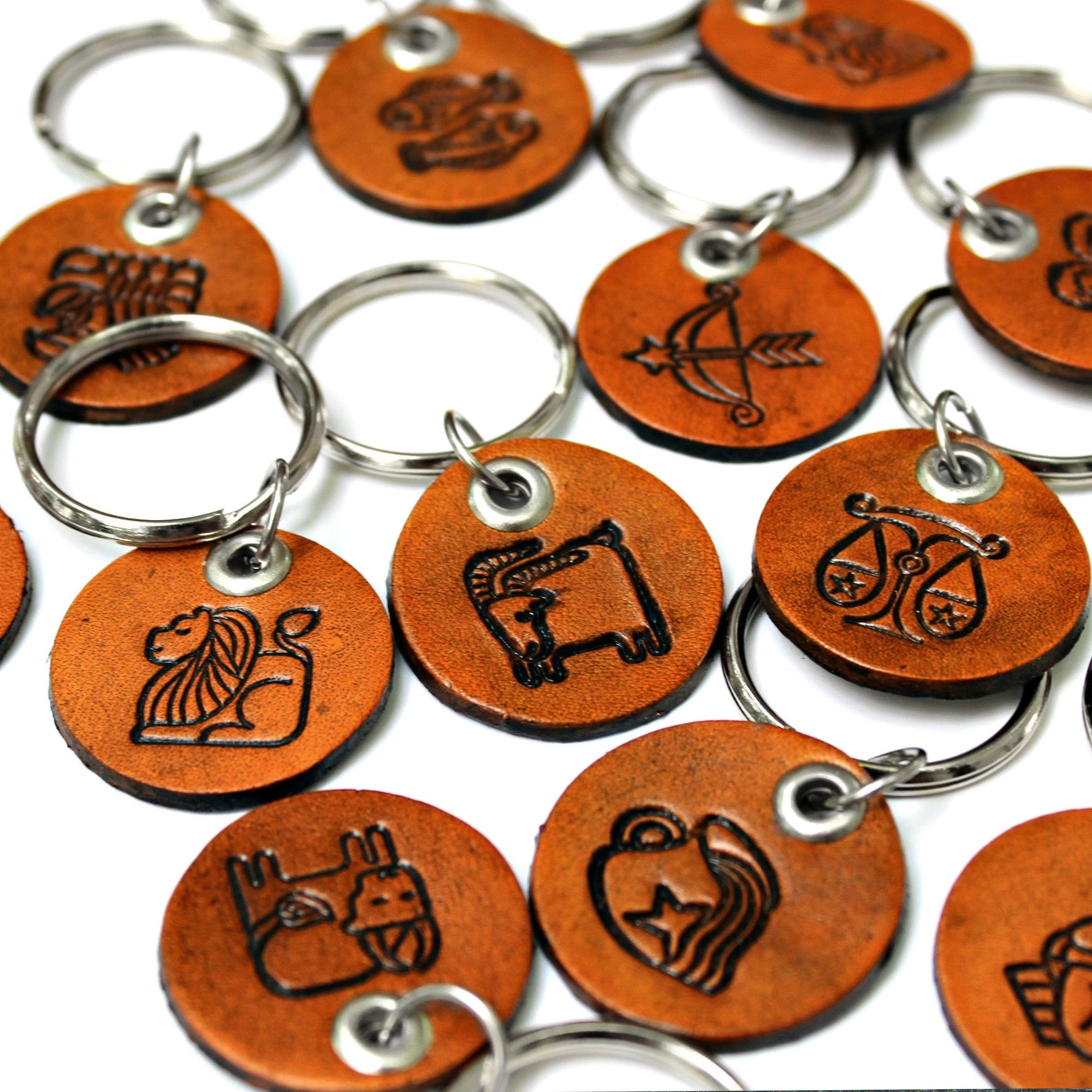 Horoscope Keychain - Zodiac Leather Key Chain - Astrology Sign Leather ...