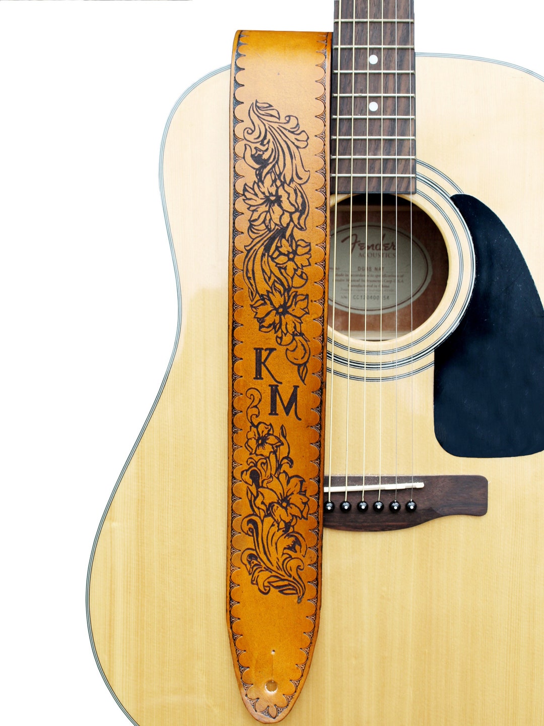 Engraved Floral Leather Guitar Strap | Personalized Guitar Strap With ...