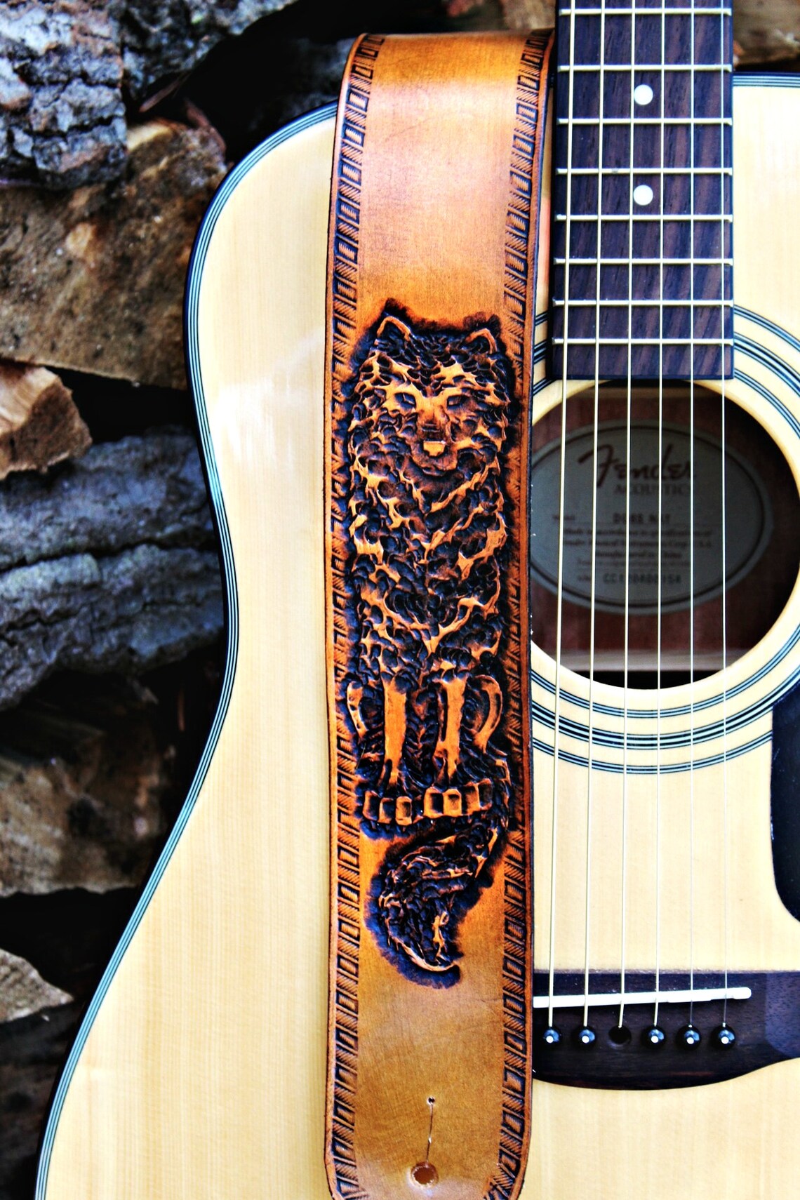 Alpha Wolf Leather Guitar Strap Adjustable Electric or - Etsy