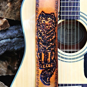 Alpha Wolf Leather Guitar Strap, Adjustable Electric or Acoustic Guitar ...