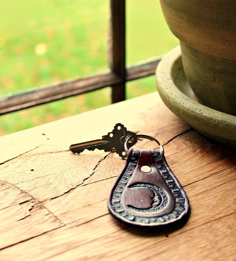 Southwestern Moon Leather Key Fob Moon Keychain Western | Etsy