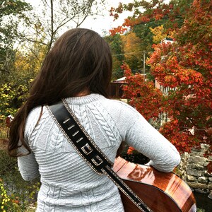 Tooled Southwestern Compass Rose, Moon, Sun Black Leather Guitar Strap ...