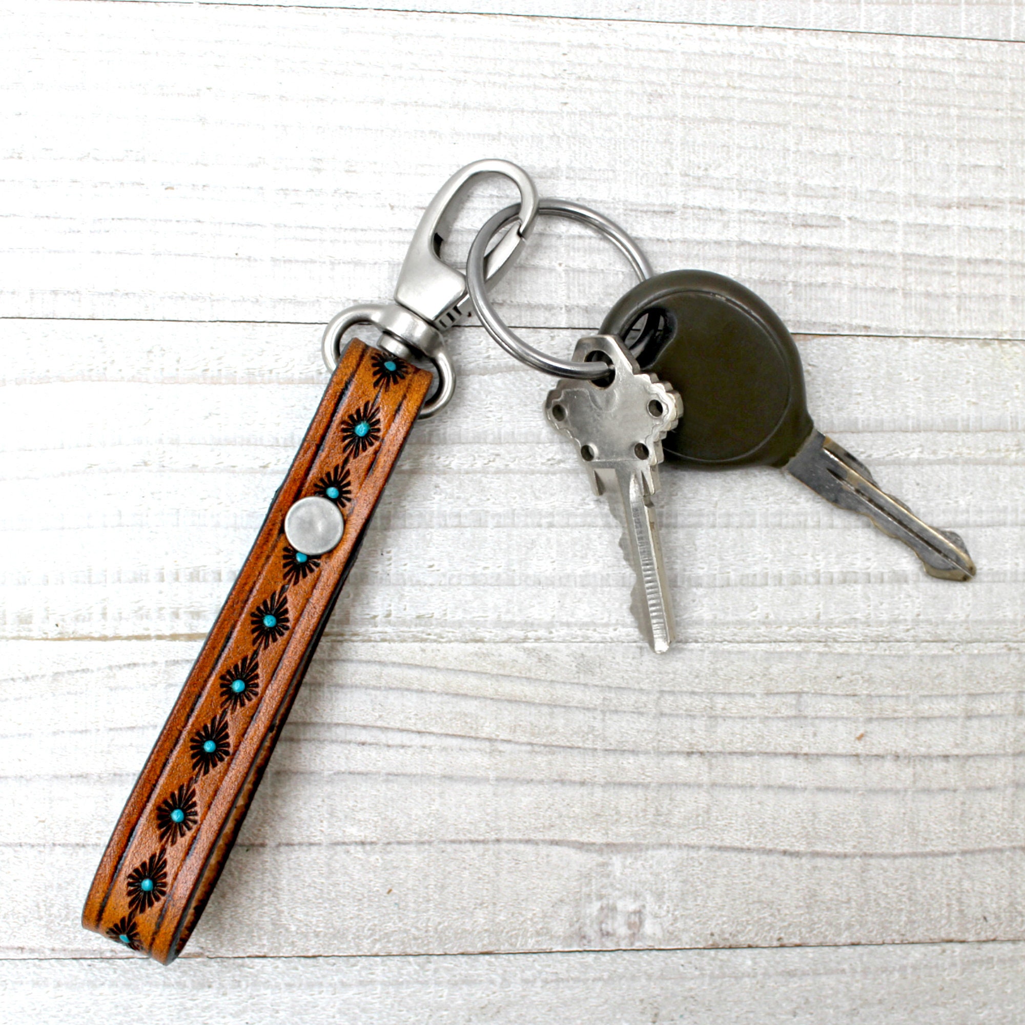 Southwestern Leather Key Fob Handmade Western Keychain | Etsy