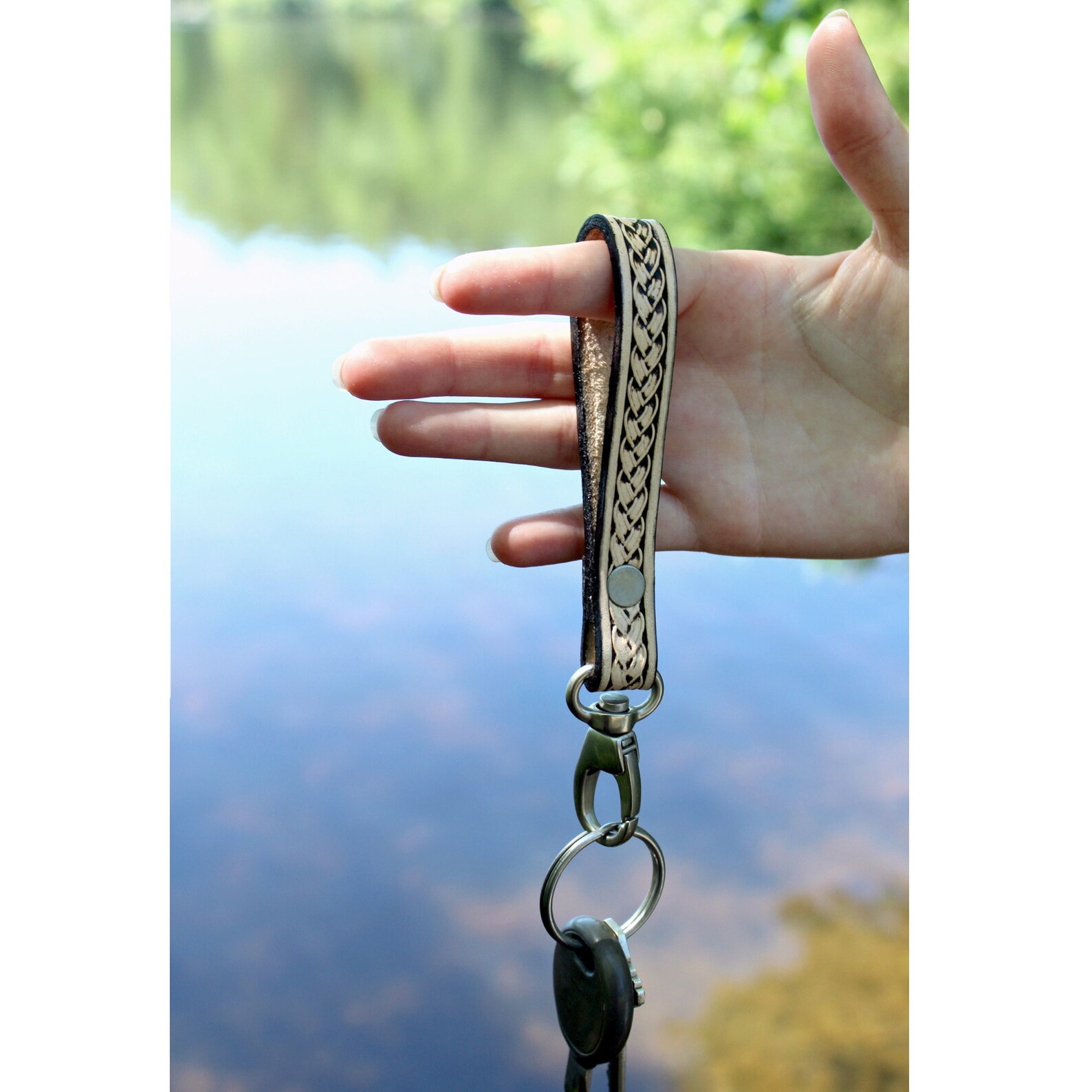 Western Weave Stamped Leather Key Fob - Handmade Western Keychain ...