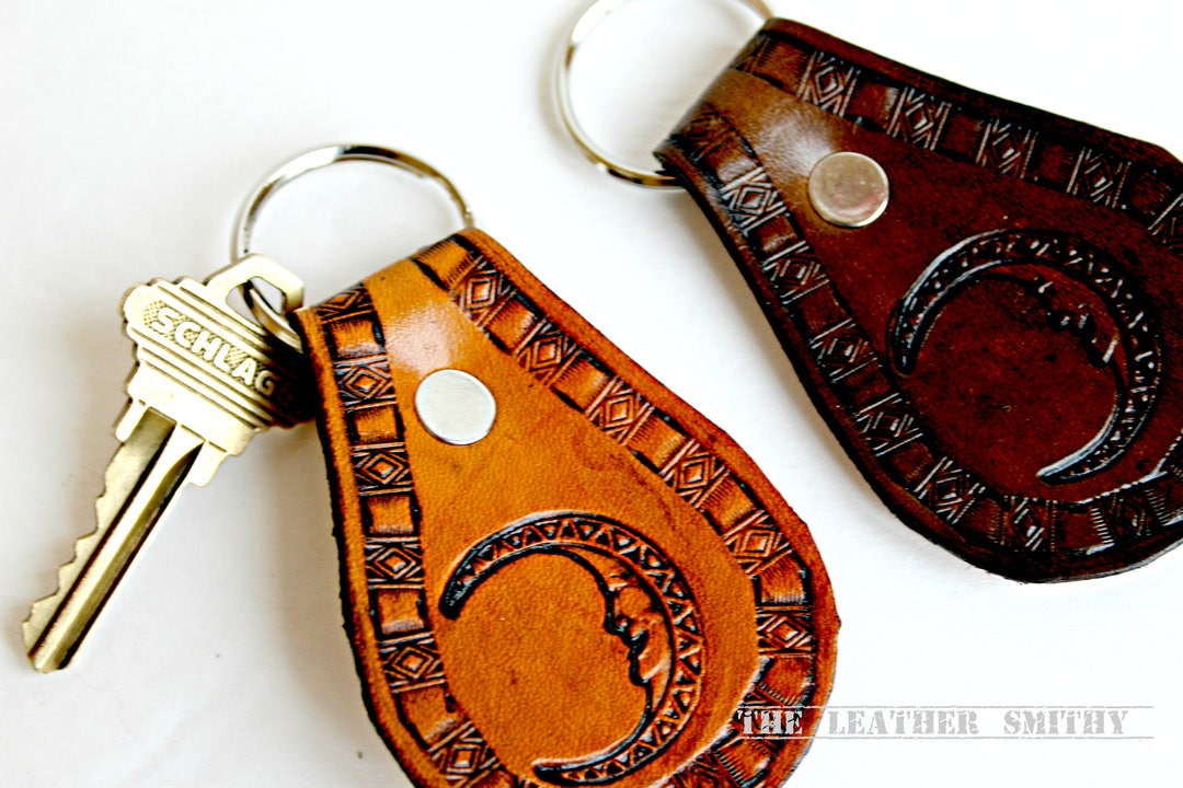 Southwestern Moon Leather Key Fob Moon Keychain Western Key Fobs ...