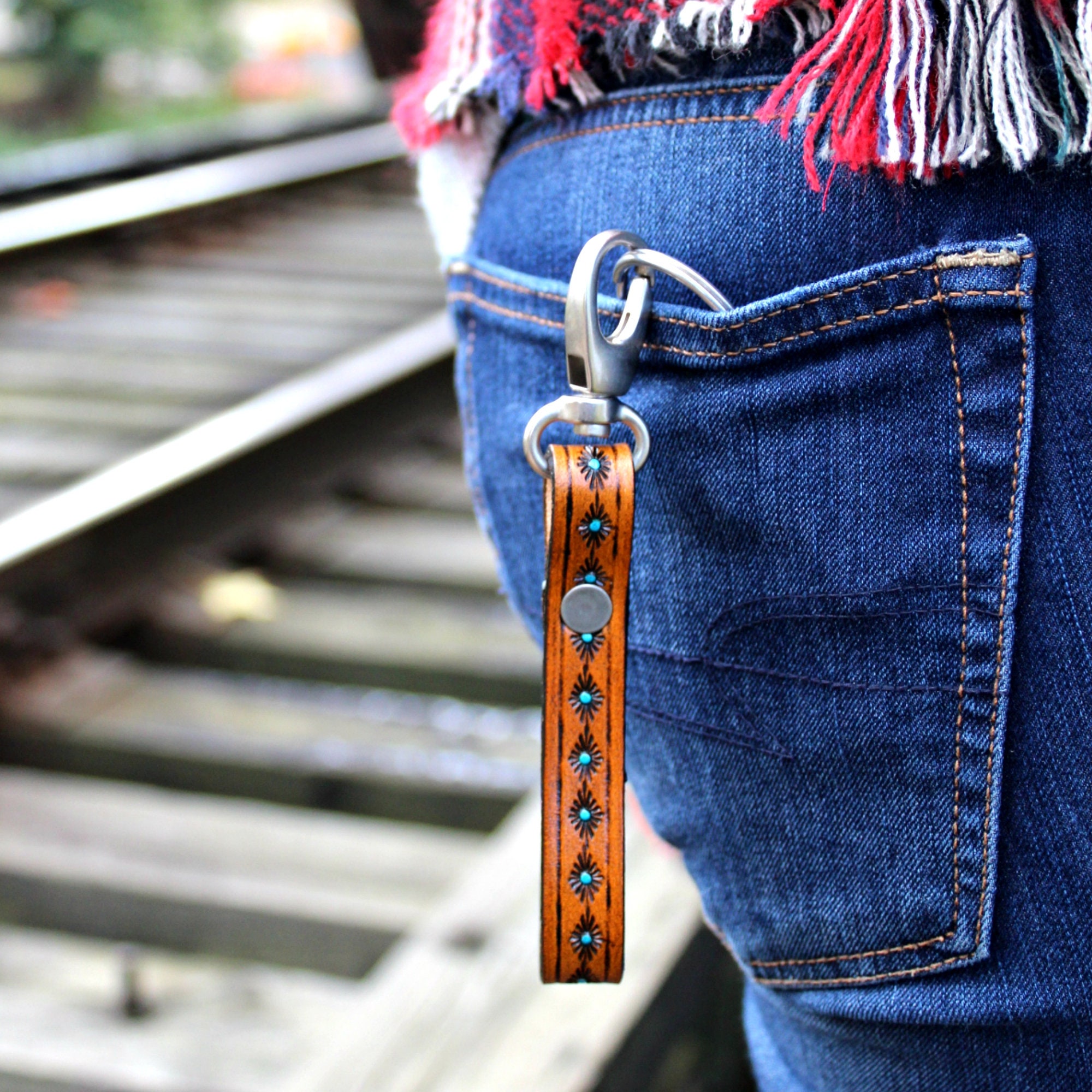 Southwestern Leather Key Fob Handmade Western Keychain | Etsy