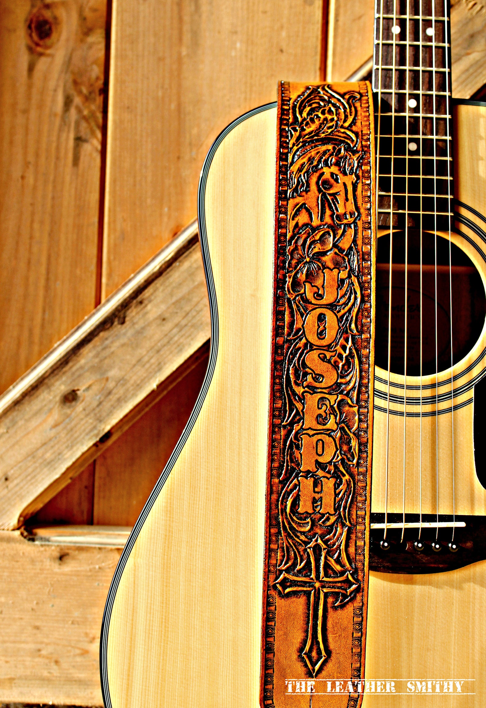 Country Western Horse Personalized Leather Adjustable Guitar - Etsy