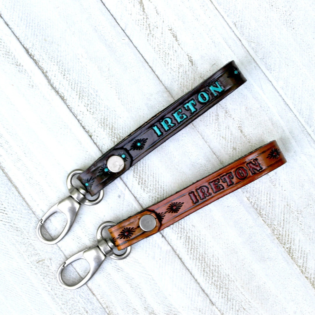Personalized Southwestern Leather Key Fob - Handmade Western Keychain ...
