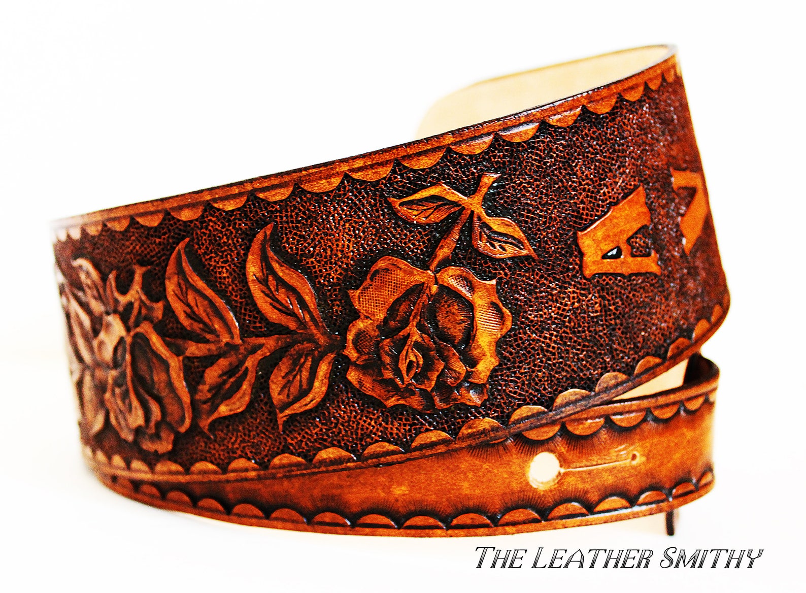 Personalized Roses Leather Guitar Strap - 2.5" Wide, Hand Tooled ...