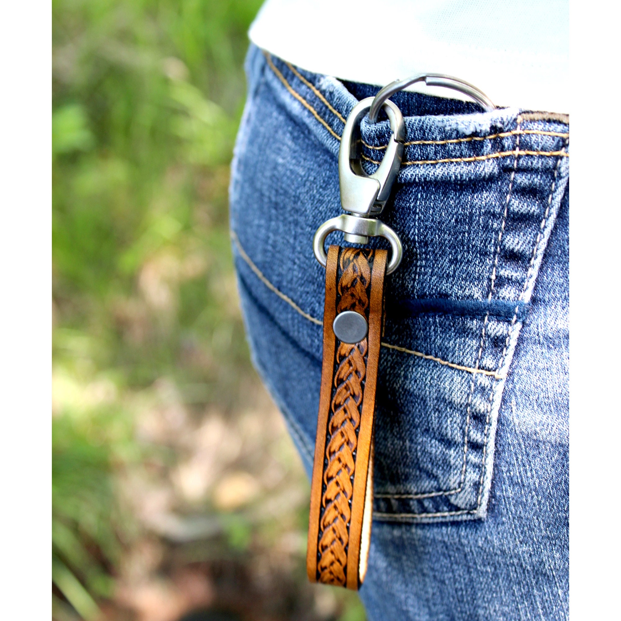 Western Weave Stamped Leather Key Fob - Handmade Western Keychain ...