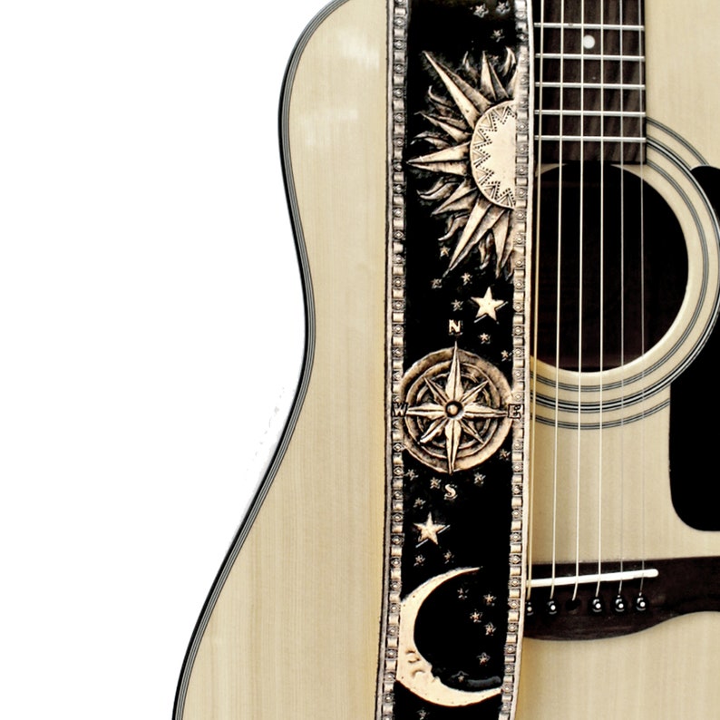 Tooled Southwestern Compass Rose Moon Sun Black Leather - Etsy