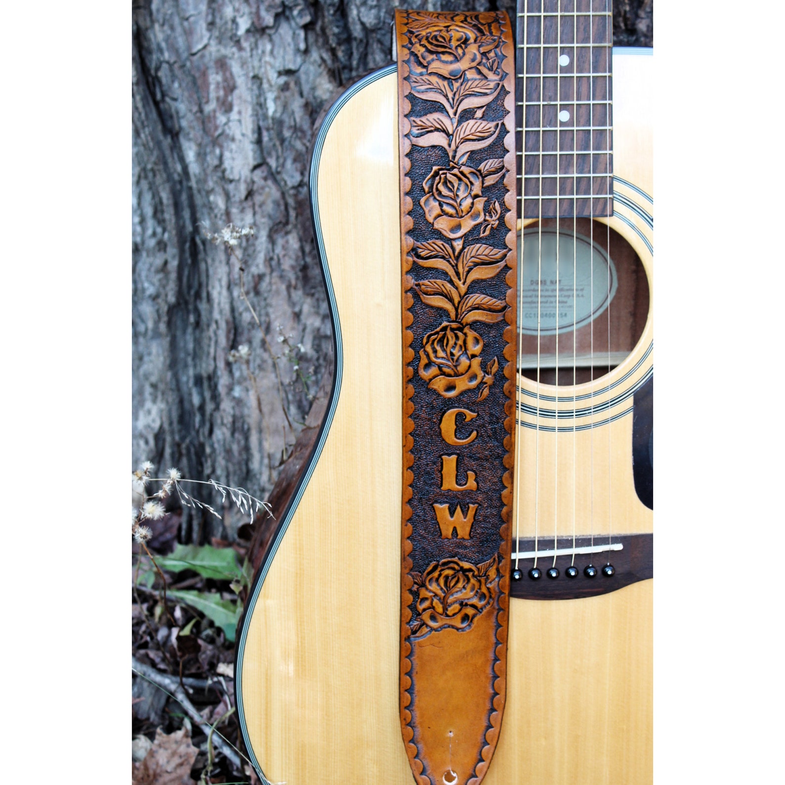 Personalized Roses Leather Guitar Strap - 2.5" Wide, Hand Tooled ...