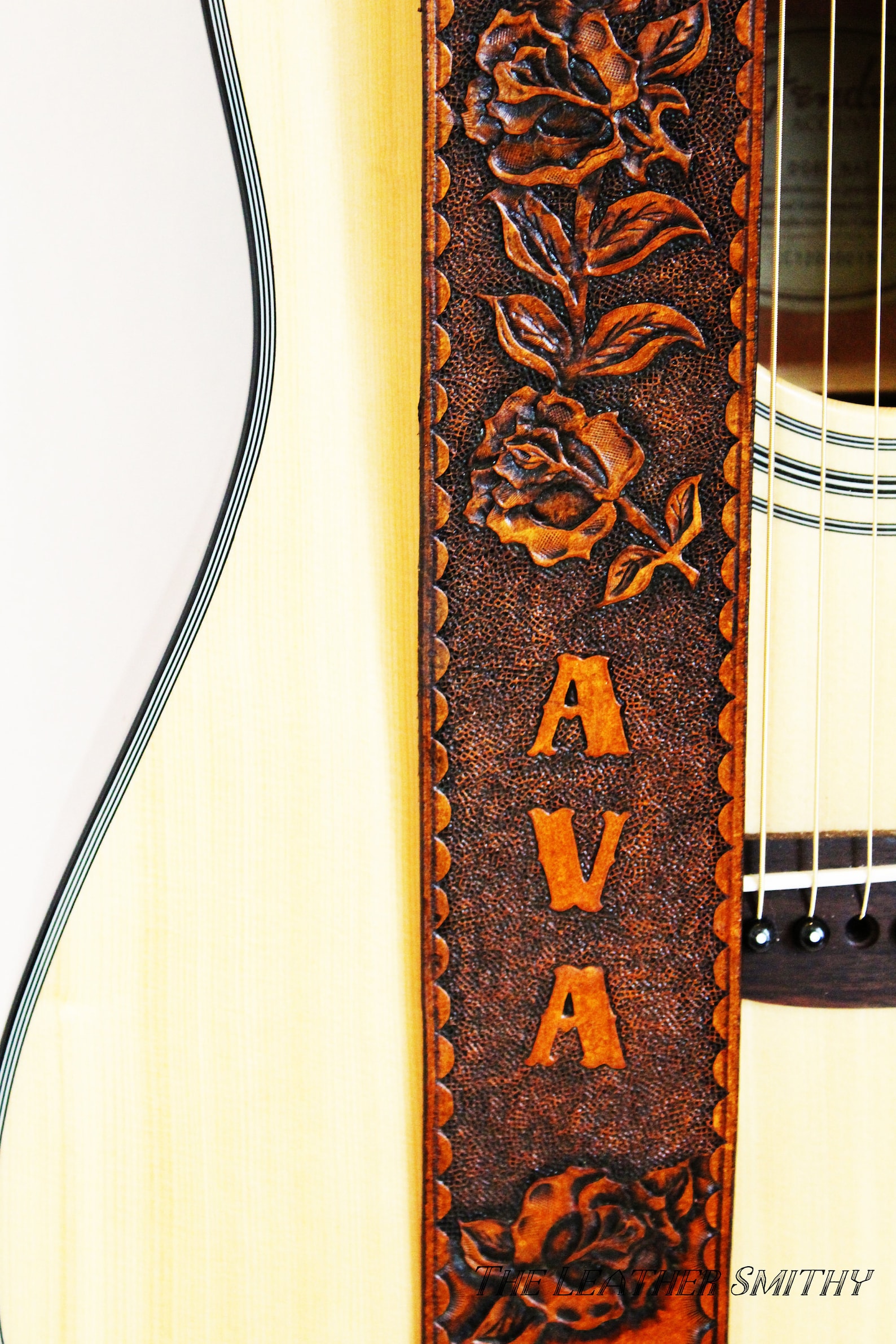 Personalized Roses Leather Guitar Strap - 2.5" Wide, Hand Tooled ...
