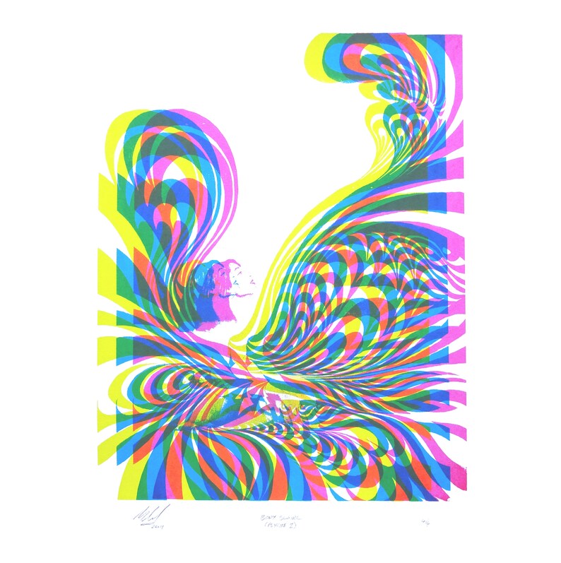 Body Swirl -psychedelic 3 Colour Screen Print - Etsy