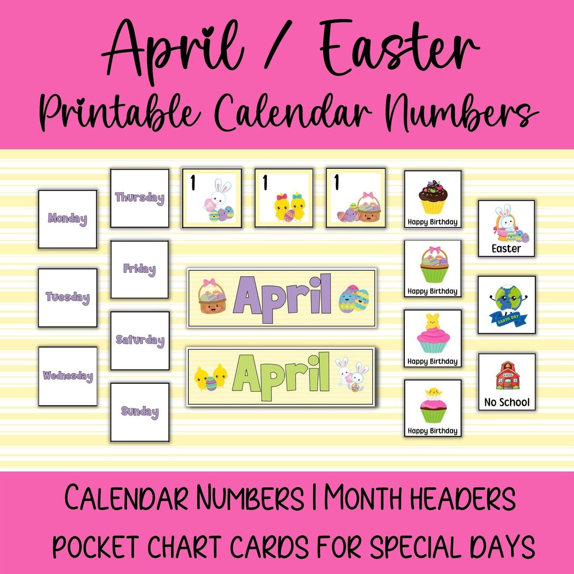 April Calendar Numbers Easter Theme for Pocket Chart - Etsy