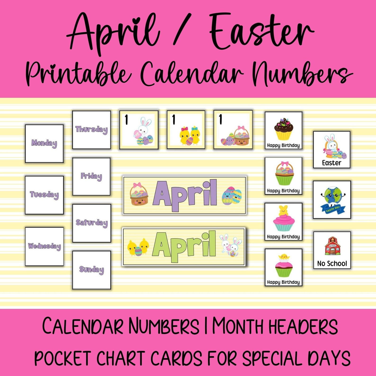 April Calendar Numbers Easter Theme for Pocket Chart - Etsy