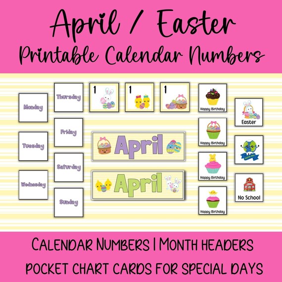 April Calendar Numbers Easter Theme for Pocket Chart - Etsy