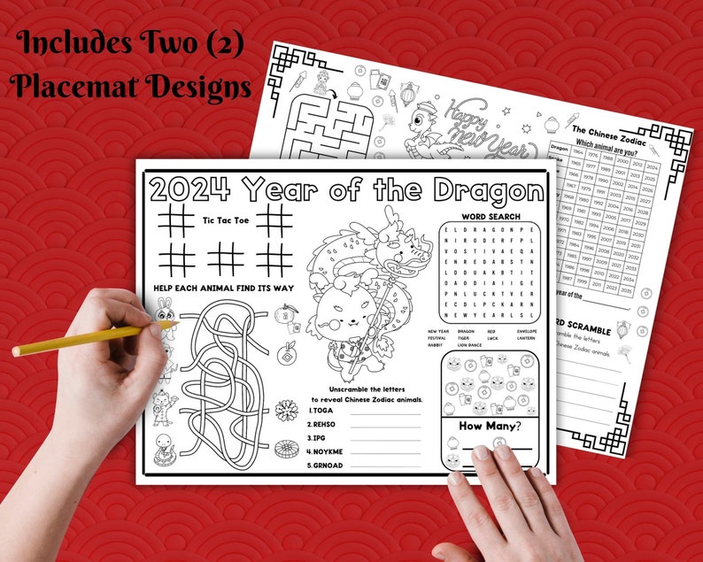 Chinese New Year Printable Activity Placemat 2024 - Etsy