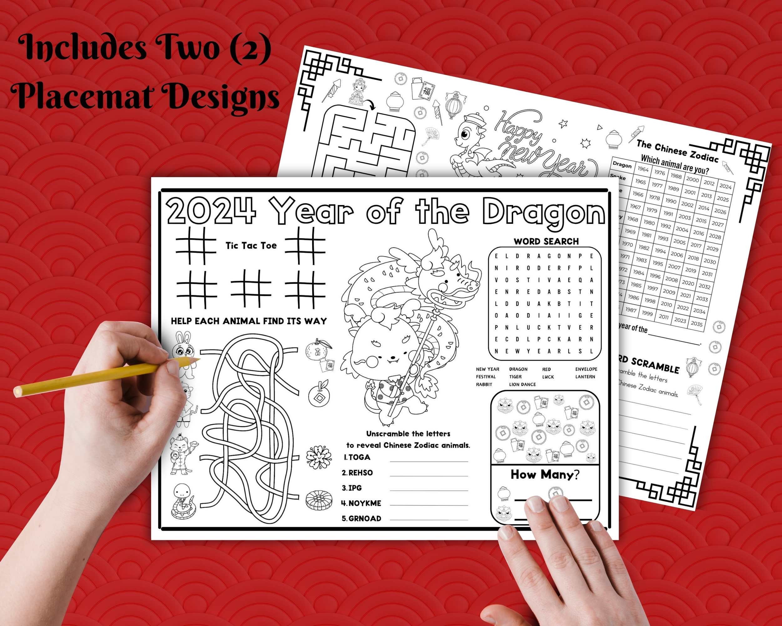 Chinese New Year Printable Activity Placemat 2024 - Etsy
