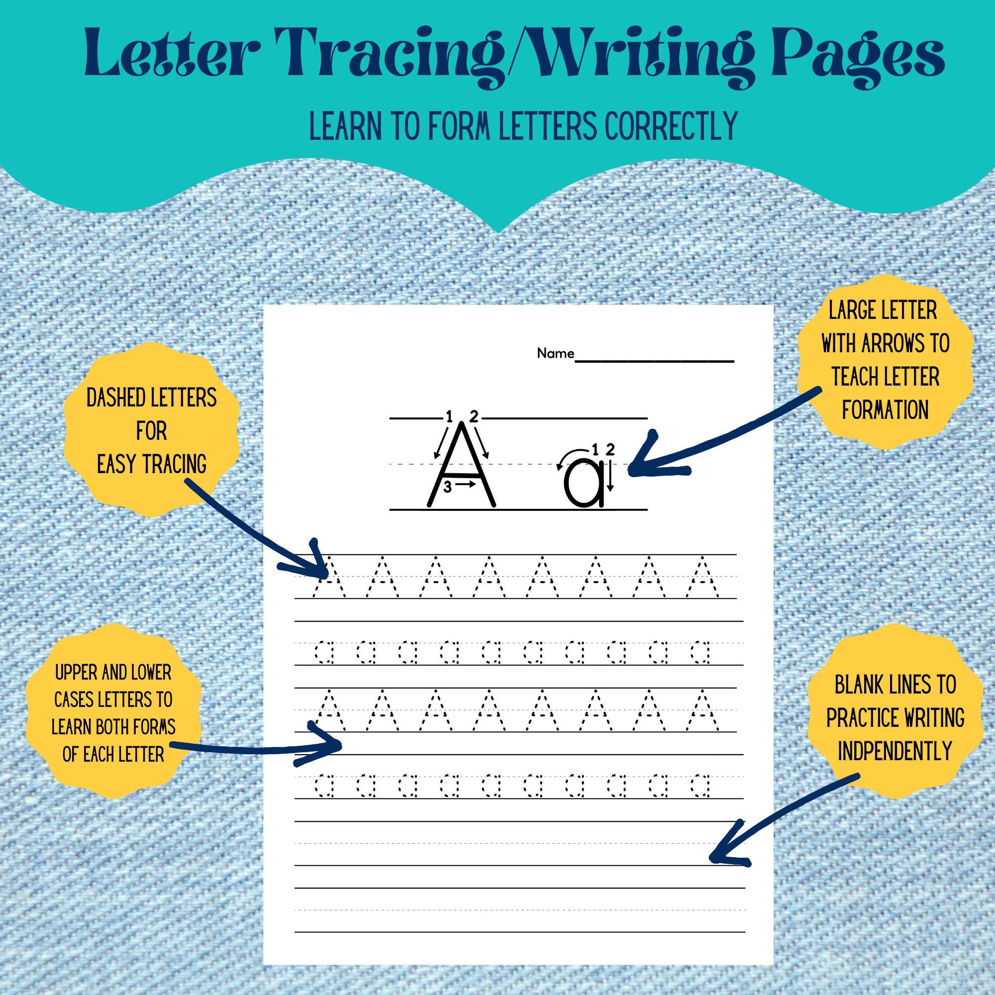 Alphabet Letter Tracing and Writing Printable Practice Pages - Etsy
