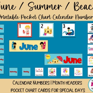 June Calendar Numbers | Printable Pocket Chart Cards - Etsy