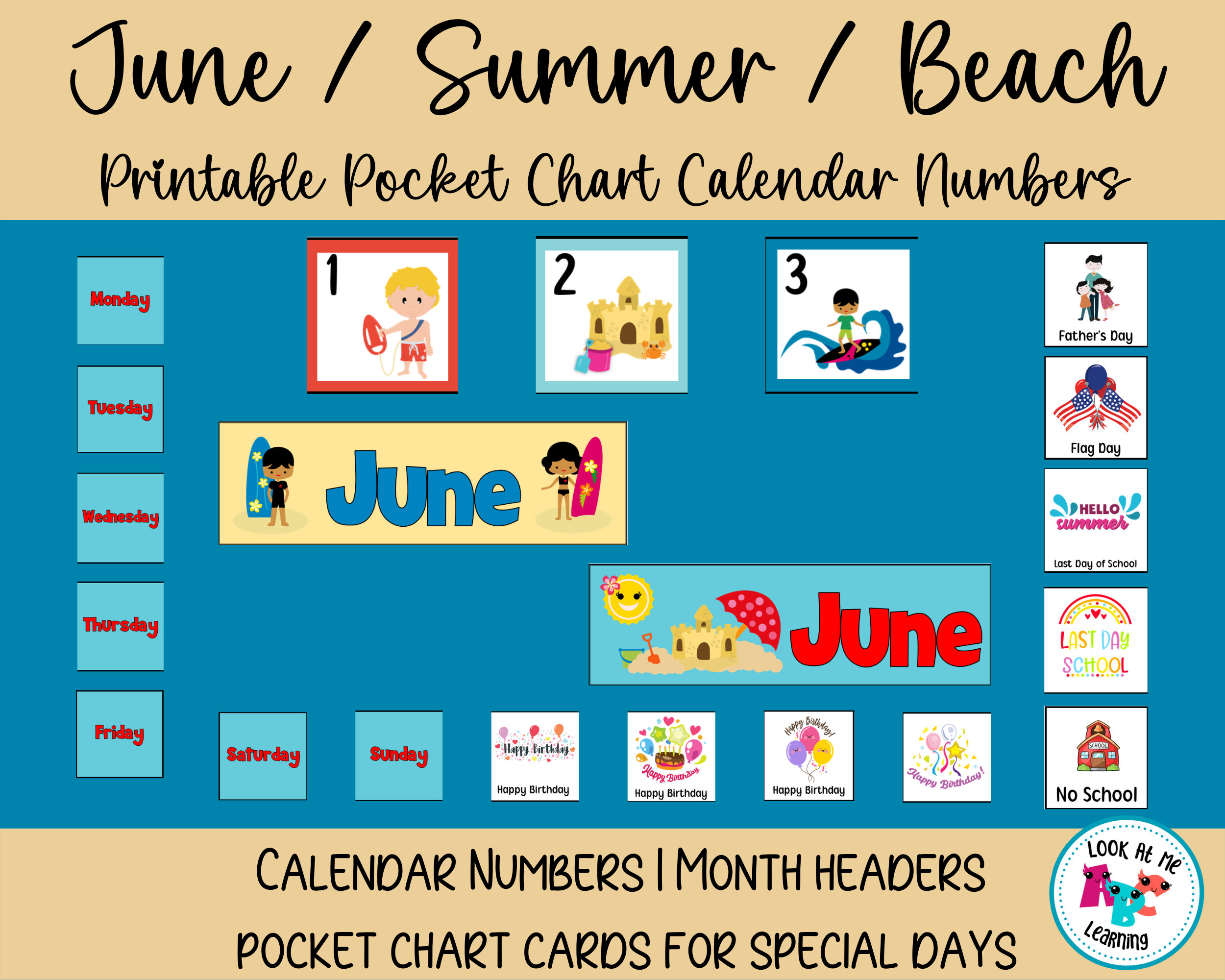 June Calendar Numbers | Printable Pocket Chart Cards - Etsy