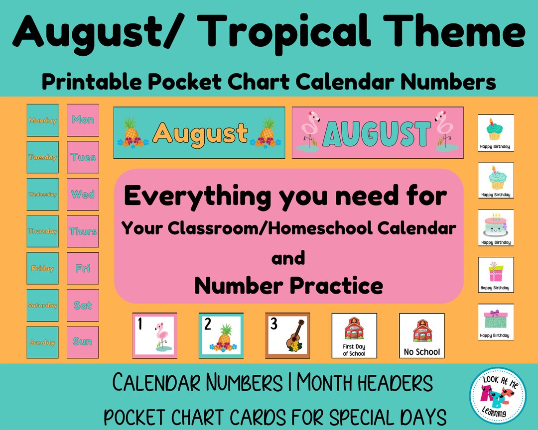 August Printable Calendar Number Set | Tropical Number Cards for ...