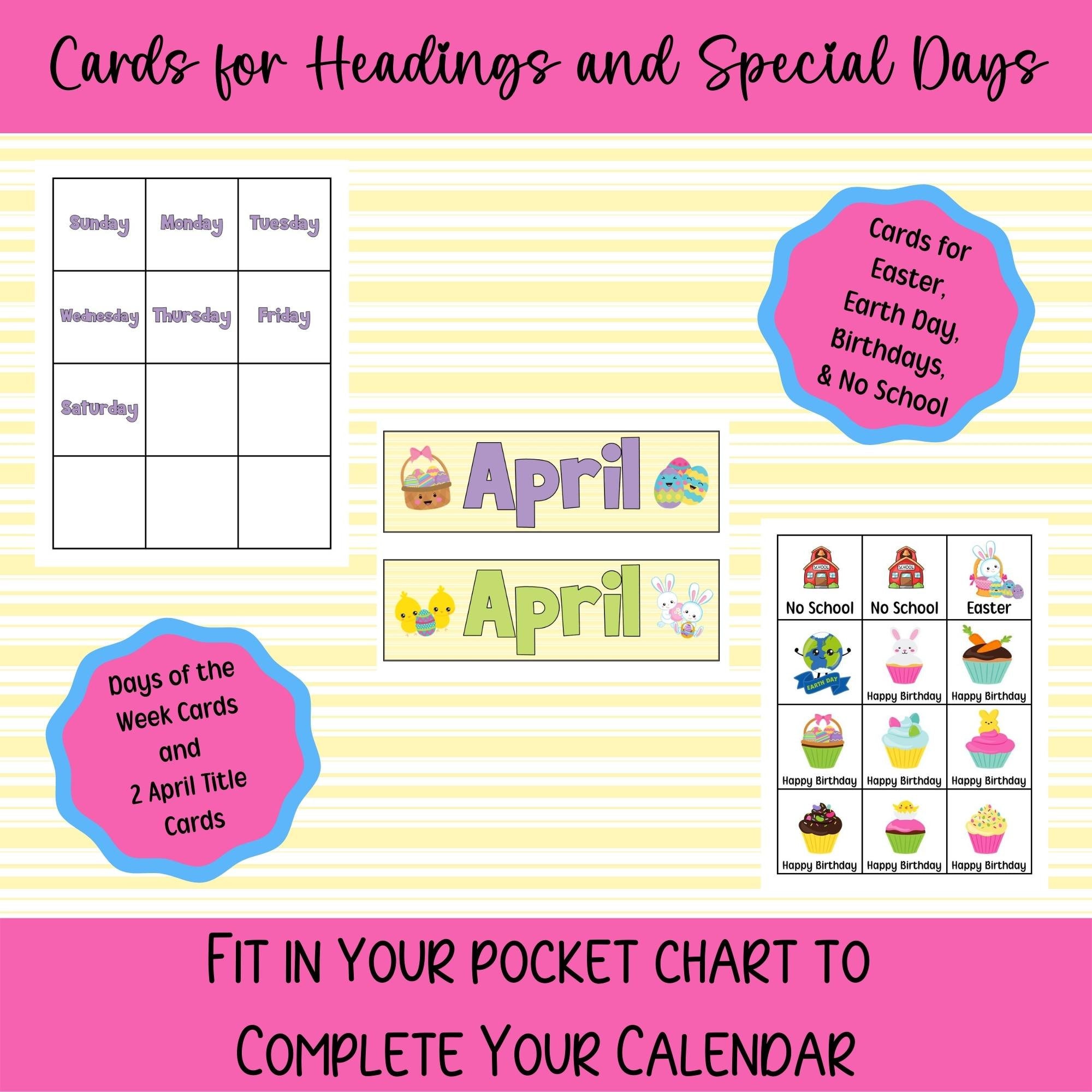 April Calendar Numbers Easter Theme for Pocket Chart - Etsy