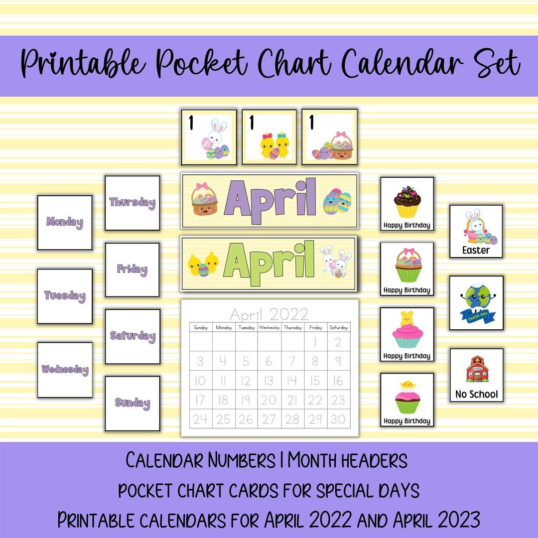 April Printable Classroom Calendar Set | Easter Theme | Pocket Chart ...