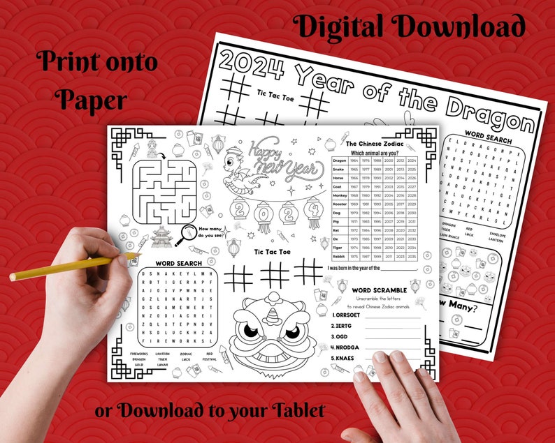 Chinese New Year Printable Activity Placemat 2024 - Etsy