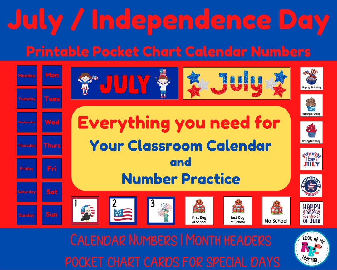 July Calendar Number Set | Independence Day Number Cards | Pocket Chart ...