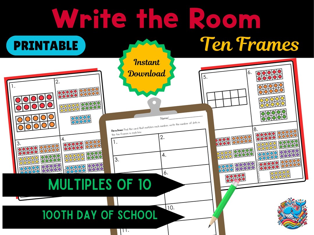 Ten Frames Write the Room Math Multiples of 10 for the 100th Day of ...
