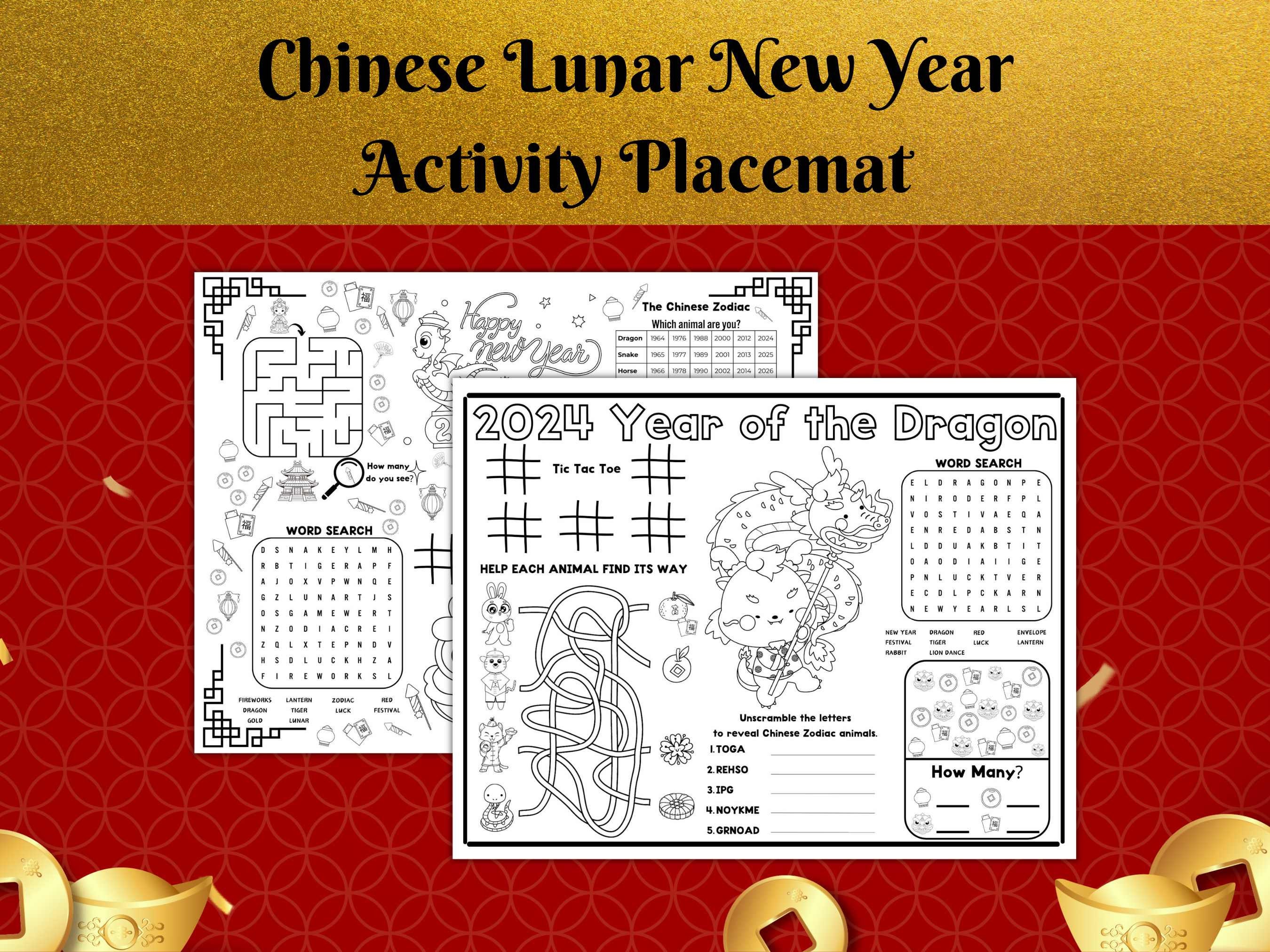 Chinese New Year Printable Activity Placemat 2024 - Etsy