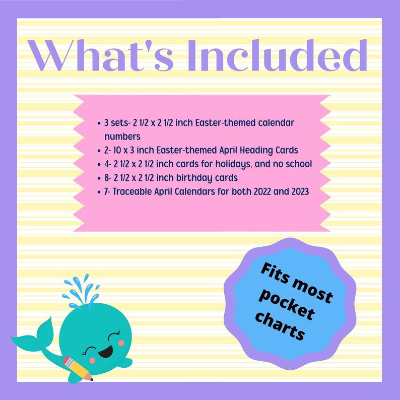 April Printable Classroom Calendar Set Easter Theme Pocket Chart Number ...