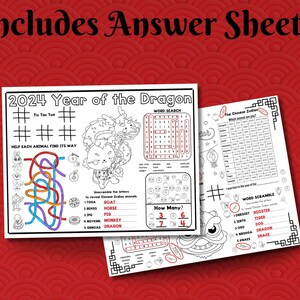 Chinese New Year Printable Activity Placemat 2024 - Etsy