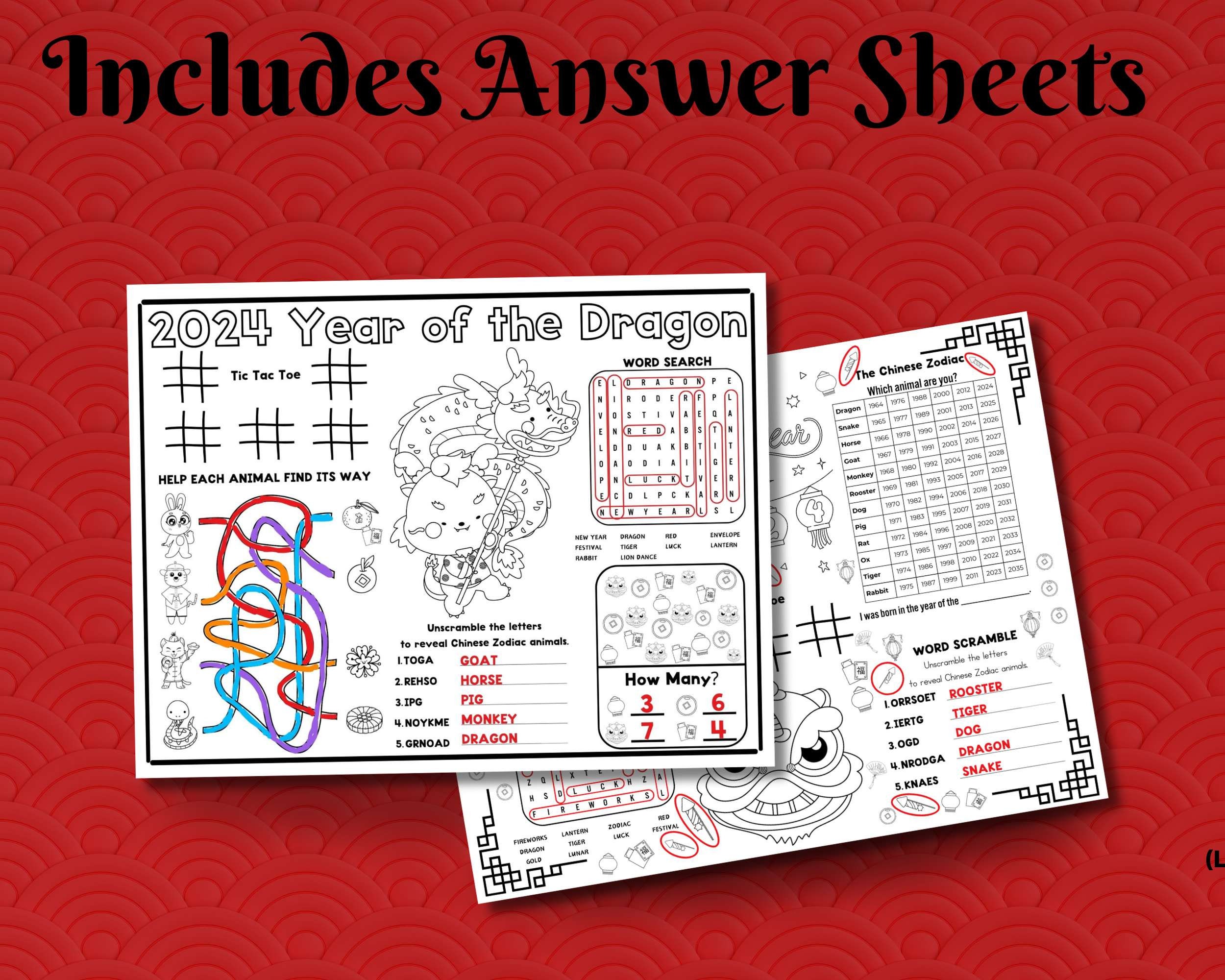 Chinese New Year Printable Activity Placemat 2024 - Etsy