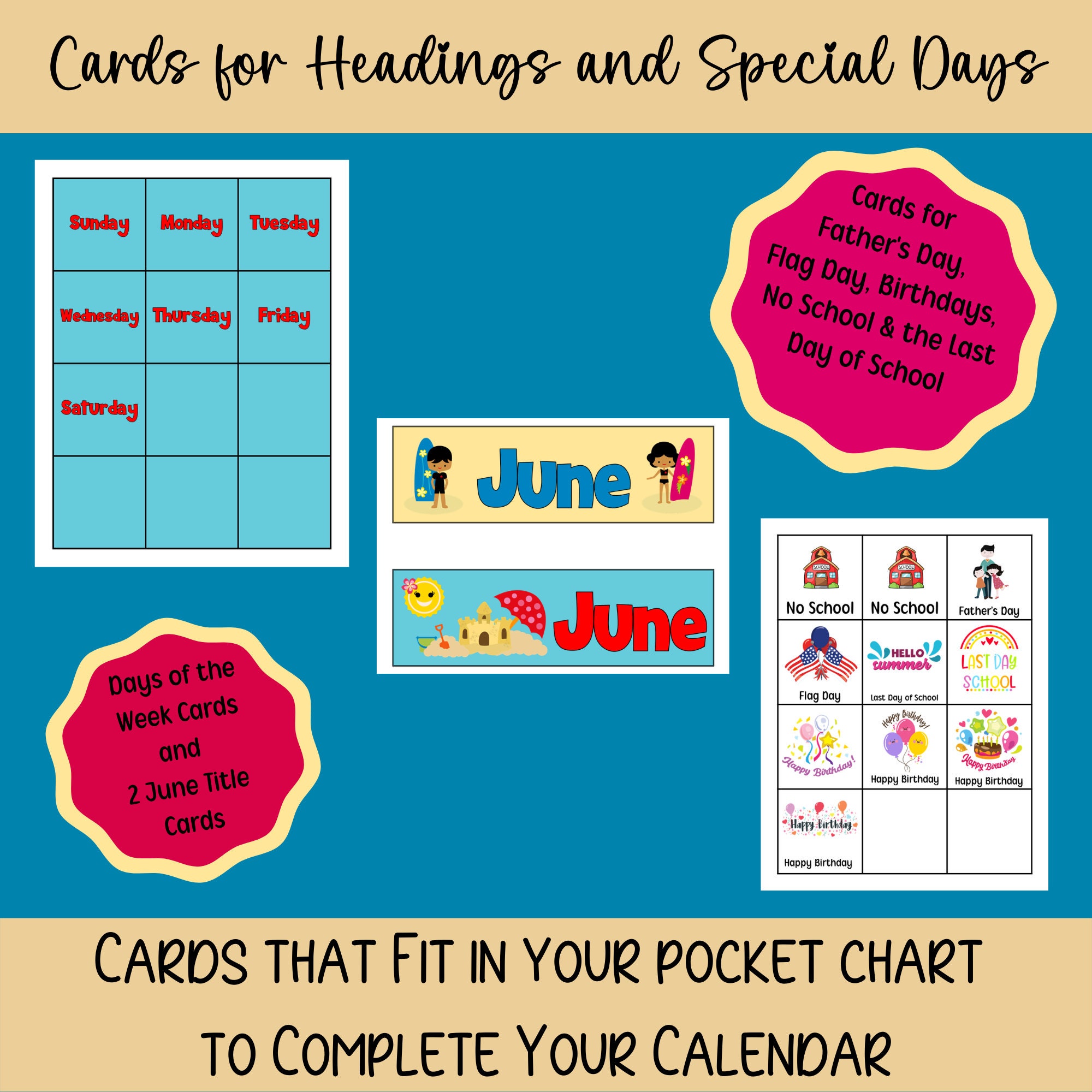 June Calendar Numbers | Printable Pocket Chart Cards - Etsy