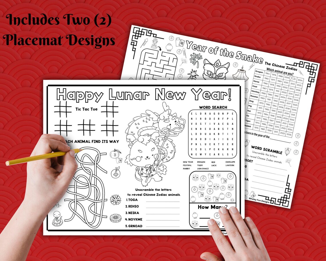 Chinese New Year Printable Activity Placemat - Etsy