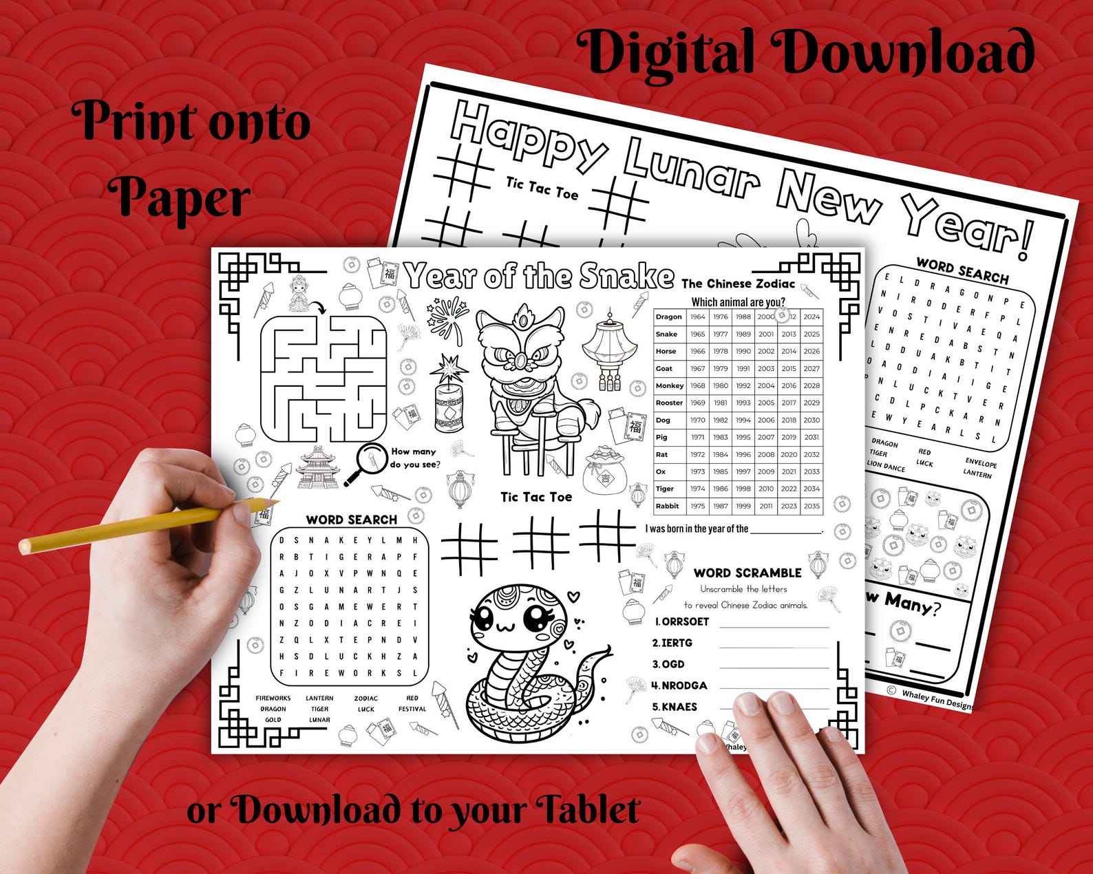 Chinese New Year Printable Activity Placemat - Etsy