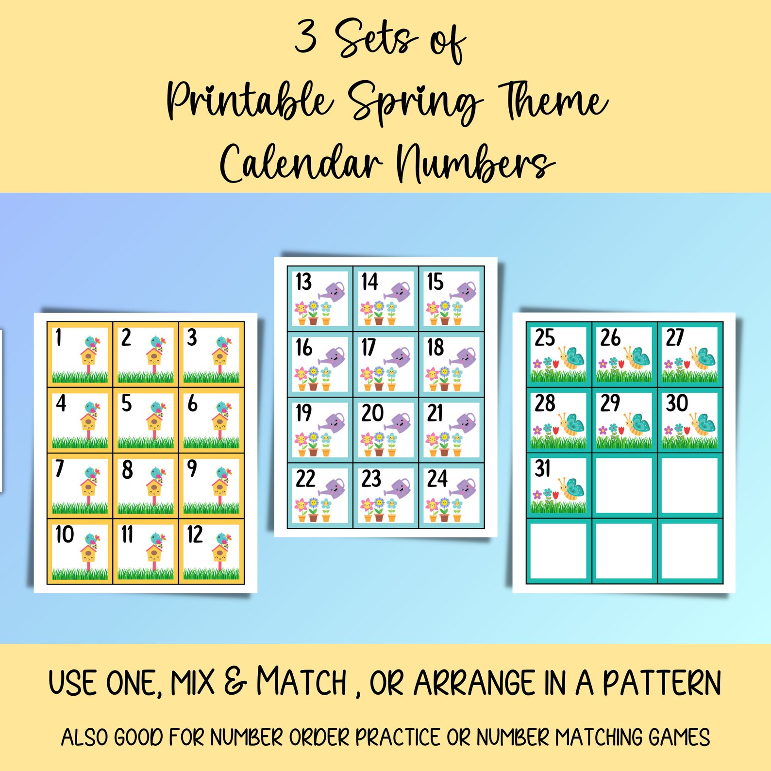 May Calendar Numbers Spring Theme for Pocket Chart Number Cards for ...