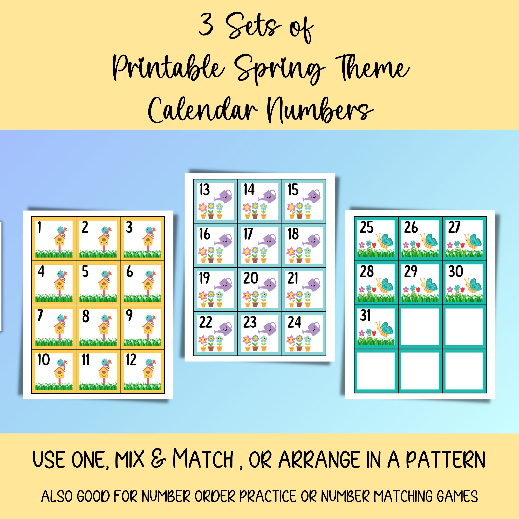 May Calendar Numbers Spring Theme for Pocket Chart Number Cards for ...